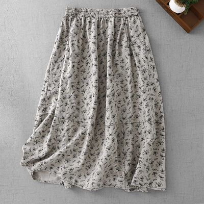 Cotton Linen Printed Casual Cool Slimming Hip Covering Summe