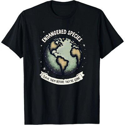 Endangered Earth's Animals Plants Species T-Shirt Print on D