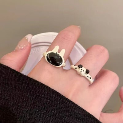 萌宠斑点狗小熊开口戒指女童趣