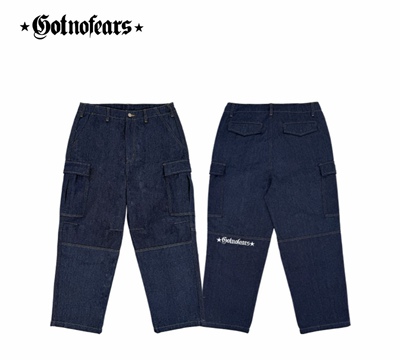 罗志祥GOTNOFEARS正品哥特星标刺绣Logo宽松直筒牛仔工装裤多口袋