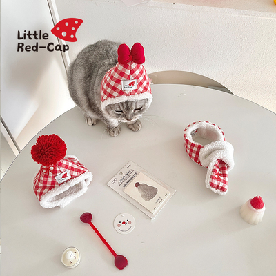 little redcap小红帽宠物帽子秋冬款保暖格子帽可爱狗狗猫咪小马