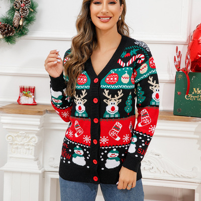 V-neck Christmas sweater winter loose knit sweater圣诞毛衣女