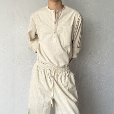 PCGO14GSL亨利领棉麻长袖衬衫