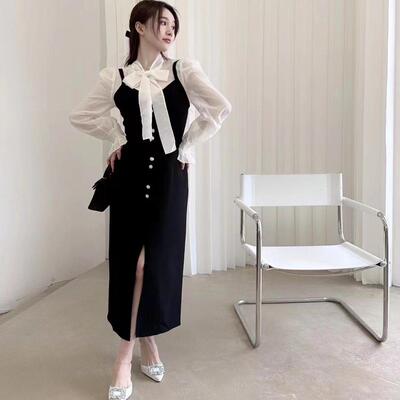 【现货】mi2naa26春季小香风套裙时尚显瘦吊带连衣裙衬衫两件套