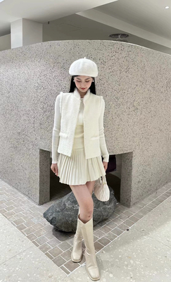 【现货】naa6516中式马甲针织衫两件套国风复古水貂毛旗袍领