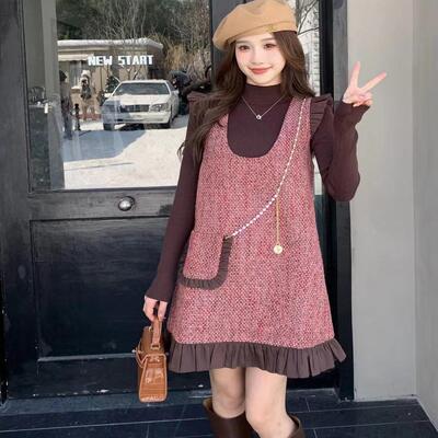 【现货】mi2 法式减龄小香风气质针织衫木耳边背心连衣裙套装女