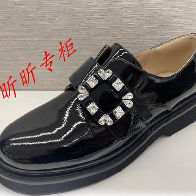 碟愫乐福鞋魔术贴水钻粗跟单鞋女