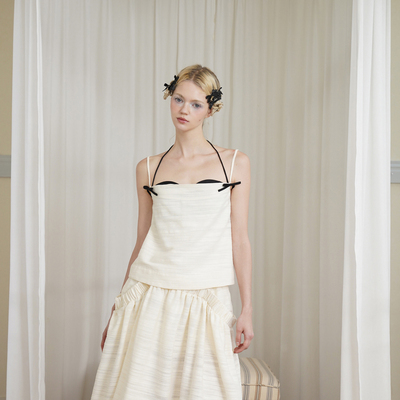 进口棉真丝胸衣蝴蝶结绑带吊带衫