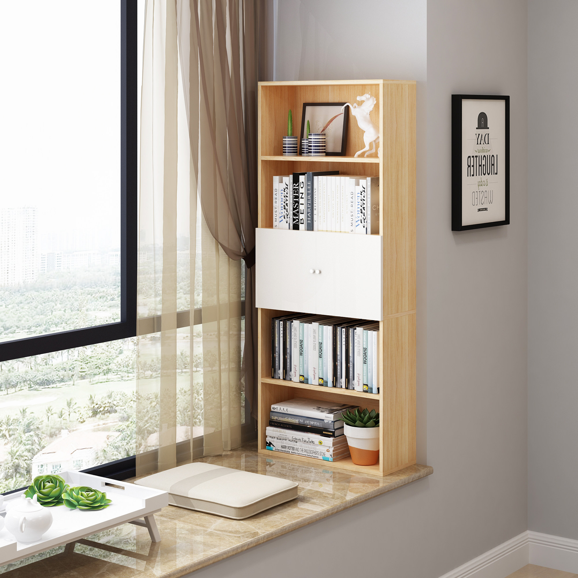 迷你小型书架简约三层落地书柜飘窗储物柜自由组合书架阳台置物架_虎窝淘