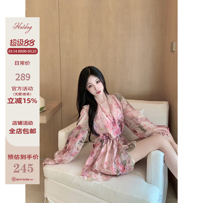 印花抽绳裙+打底裤女夏季连衣裙