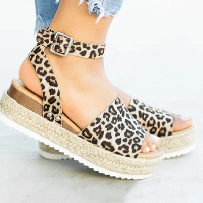 leopard print women's flat sandals plus size 43 shoes凉鞋女