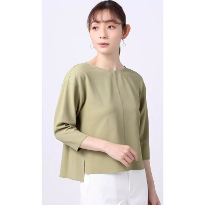 D18024日单新款客供料简洁圆领套头宽松女二色气质通勤七分袖衬衫