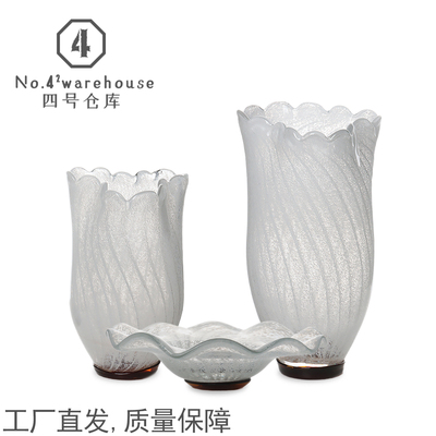 简约中古高级白条纹花口琉璃花瓶果盘样板间客厅插花软装饰品摆件