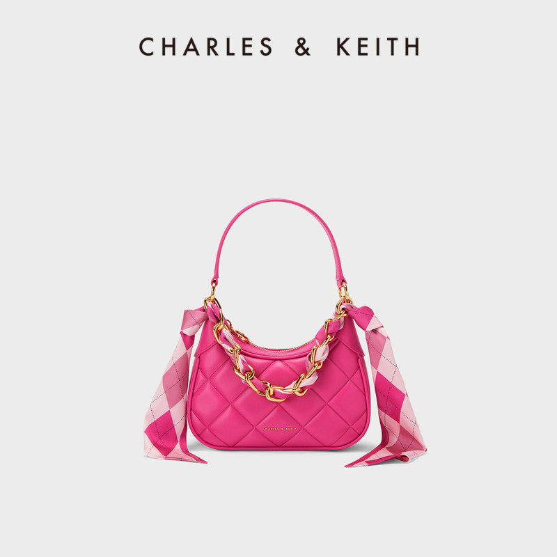CHARLES&KEITH23春夏新款CK2-20271057小号菱格附赠丝巾腋下包女_虎窝淘