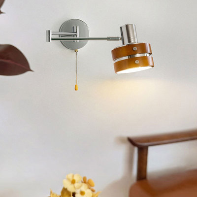卧室床头灯拉线伸缩摇臂壁灯复古
