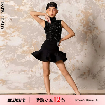 Dancebaby拉丁舞新款春夏女童练功服绝美闪钻版体服表演套装D83