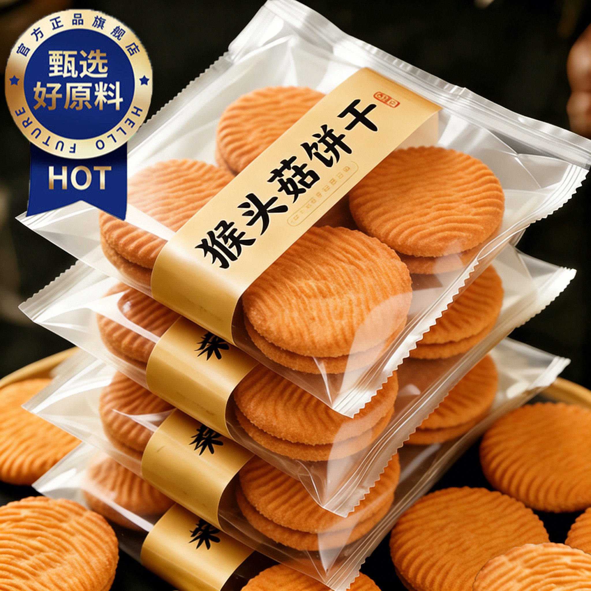 胖东来猴头菇饼干无加蔗糖孕妇可吃零食小包装