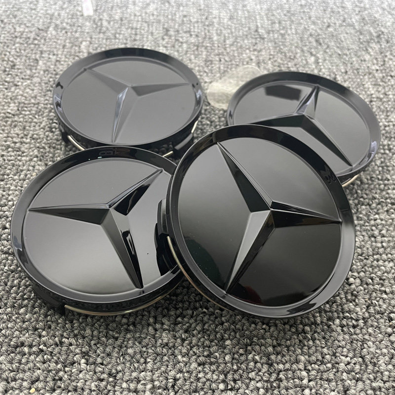 适用于奔驰轮毂盖标A C B E GL R级ML CLS GLK改装轮胎中心盖亮黑