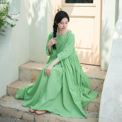 【照本堂】2025夏季新款女装棉麻40支国风长裙宽松连衣裙W32700