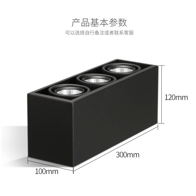 GDDS三头cob灯明装斗胆3头长黑色豆胆格栅吸顶灯盒子客厅智能