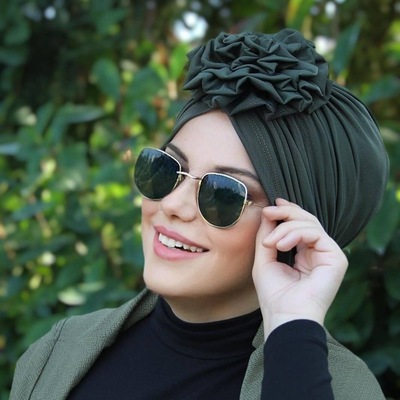 Turban cap 流行时尚花朵头巾帽纯色帽子弹力包头帽女百搭套头帽