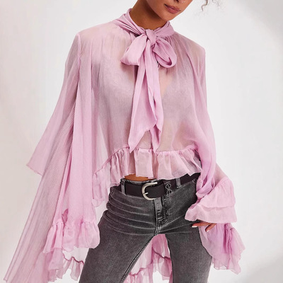 Real Shot Oversized Bow-tie Belt Printed Lantern Sleeve Pers