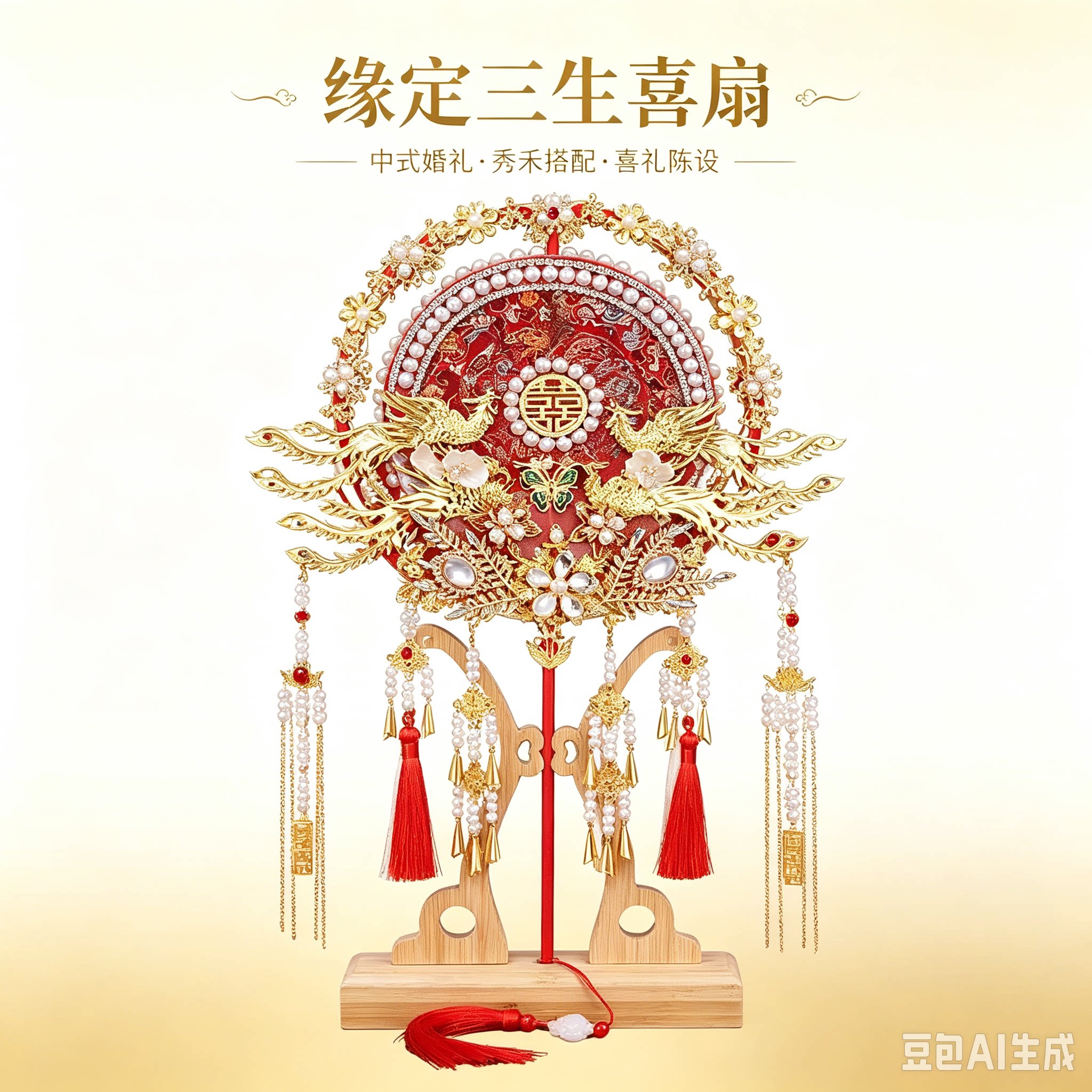 团扇新娘结婚diy材料秀禾婚礼喜扇婚扇高级出嫁扇子成品中式新婚