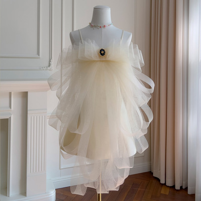 轻奢名媛富家千金小礼服仙气立体蝴蝶结吊带连衣裙度假短裙69337