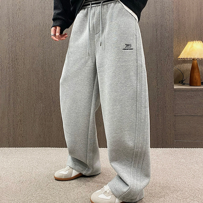 秋冬条纹松紧腰刺绣运动休闲裤男