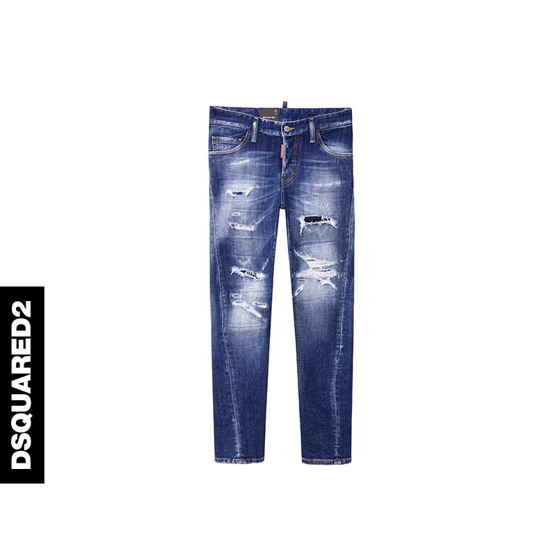 DSQUARED2/D2次方 2023春夏新品男士水洗刮烂破洞拼接显瘦牛仔裤_虎窝淘