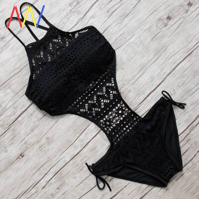 halter 1 pieces swimsuit women sexy swimwear hollow monokini