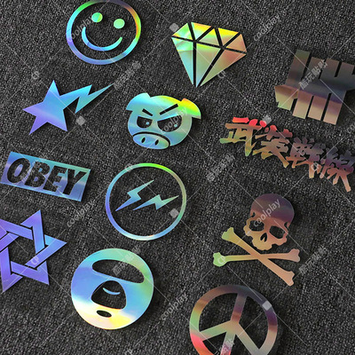 七彩镭射大杂改装摩托车潮牌贴纸