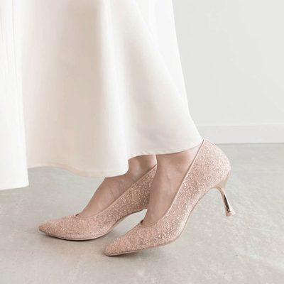 RANDA 26春季新款华丽亮片网纱材料曲线鞋跟高跟鞋 MP35090