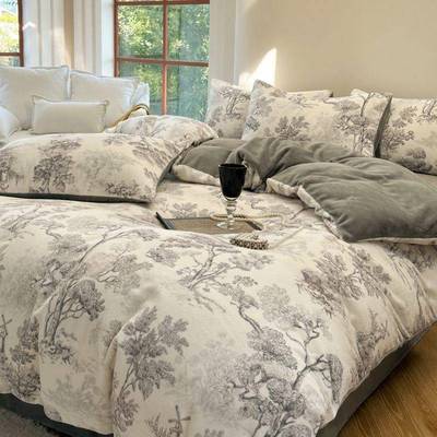 Furry bedding 4sets bed sheet blanket duvet quilt cover set