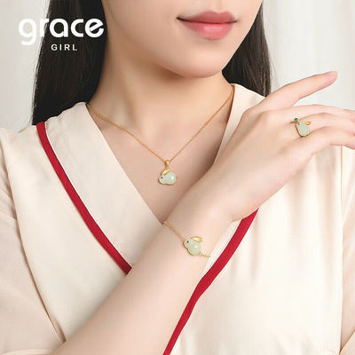 GraceGirl和田玉吉祥玉兔手链女本命年生肖手饰时尚饰品生日礼物
