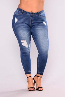 2018 Women's big size plus fat and high stretch jeans