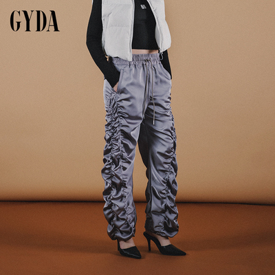 GYDA2024秋季新品女士韩系原单侧边褶皱缎面阔腿裤0724507836