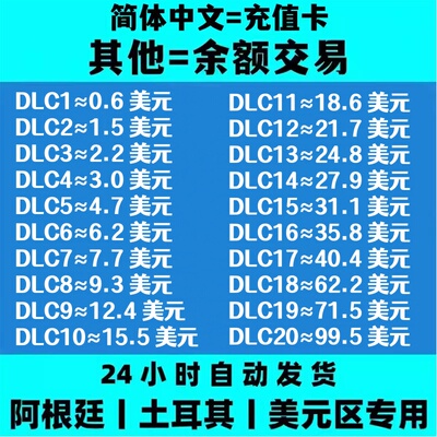 阿根廷土耳其充值卡Steam余额
