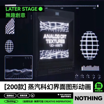 蒸汽复古故障纹理闪烁HUD科幻智能边框AE特效PR转场视频叠加素材