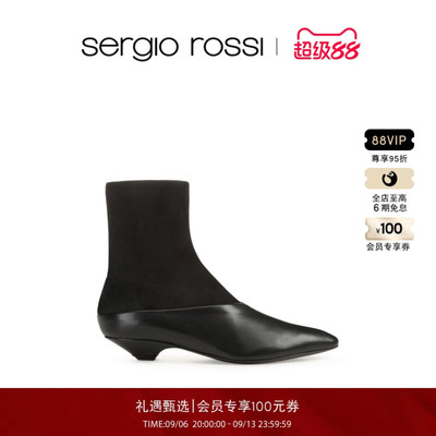 Sergio Rossi/SR女鞋 BEAK系列 黑色尖头及踝靴猫跟短靴