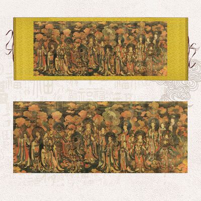 古画人物画像帝释梵天东西国画横幅壁画装饰画法海寺礼佛卷轴挂画