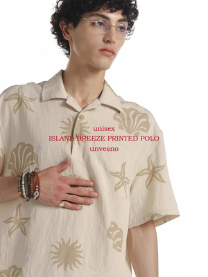 【90%莱赛尔】Unvesno(UN)夏威夷天丝海岛风定制满印POLO短袖衬衫