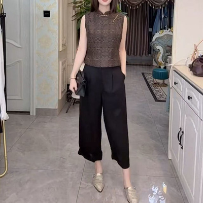 25603大爱美依缘2025夏季新款国风无袖印花马甲宽松直筒裤洋气女