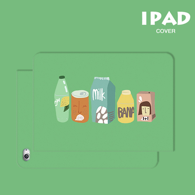 第2件半价原创插画iPad保护壳饮料绿色苹果三折360旋转亚克力笔槽pro13寸112.9air610.9mini磁吸平板套华为壳