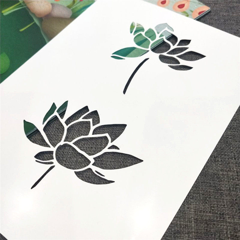 国风描画荷花型版手绘涂鸦镂空模板中式荷花美术文化创意文具131