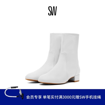 Stuart Weitzman/SW ODETTA 早秋经典粗方跟短靴女靴子圆头瘦瘦靴