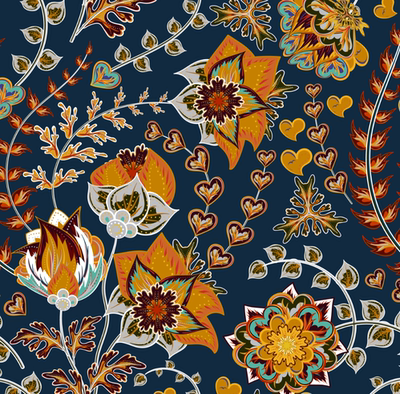 四方连续花型设计手绘花朵