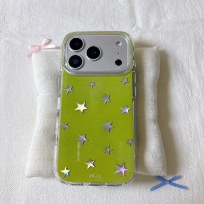 ins绿底满屏银色星星圆边双层适用苹果17promax手机壳iPhone16新款保护套15/14/13全包硅胶防摔日韩小众