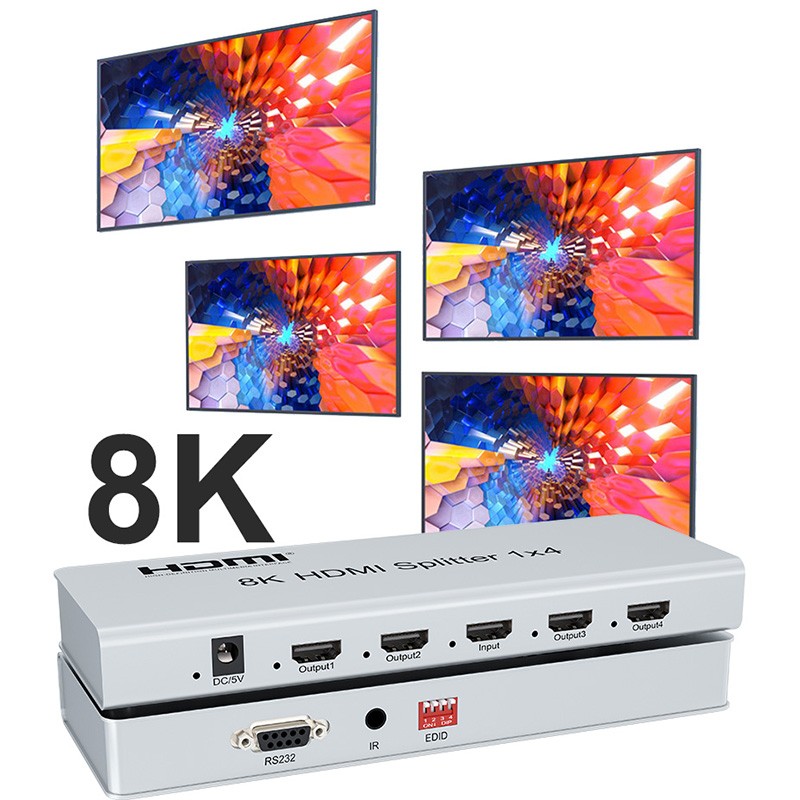 8K 60hz HDMI分配器 一分四1x4电脑投屏电视投影仪一进四出分屏器