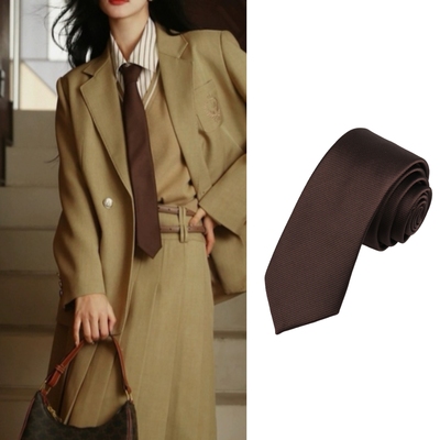 6公分窄版南韩丝细领带藏青色香槟色黑色休闲手打男女通用